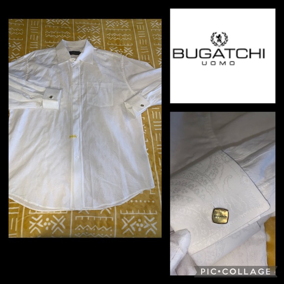 Bugatchi | Shirts | Bugatchi Uomo Point Collar Dress Shirt Logo Cuff ...